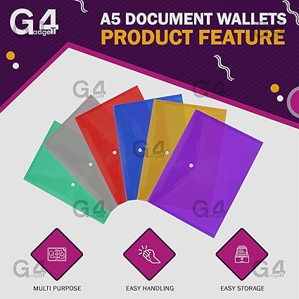 15 A5 Bright Transparent Popper Wallet/Paper Wallets - Assorted Colour ...